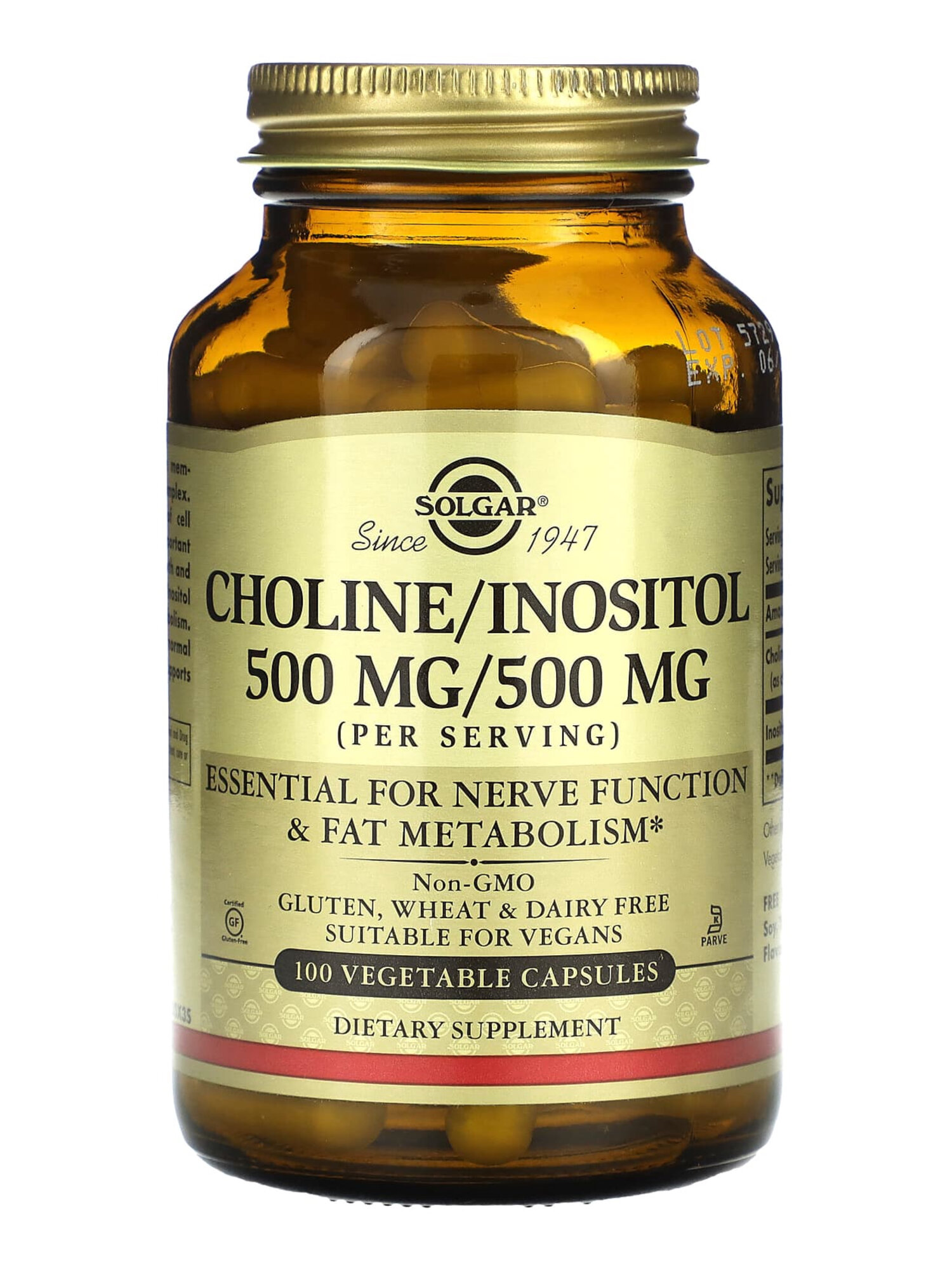 Solgar Choline + Inositol, Холин + Инозитол 500 мг / 500 мг 100 капсул