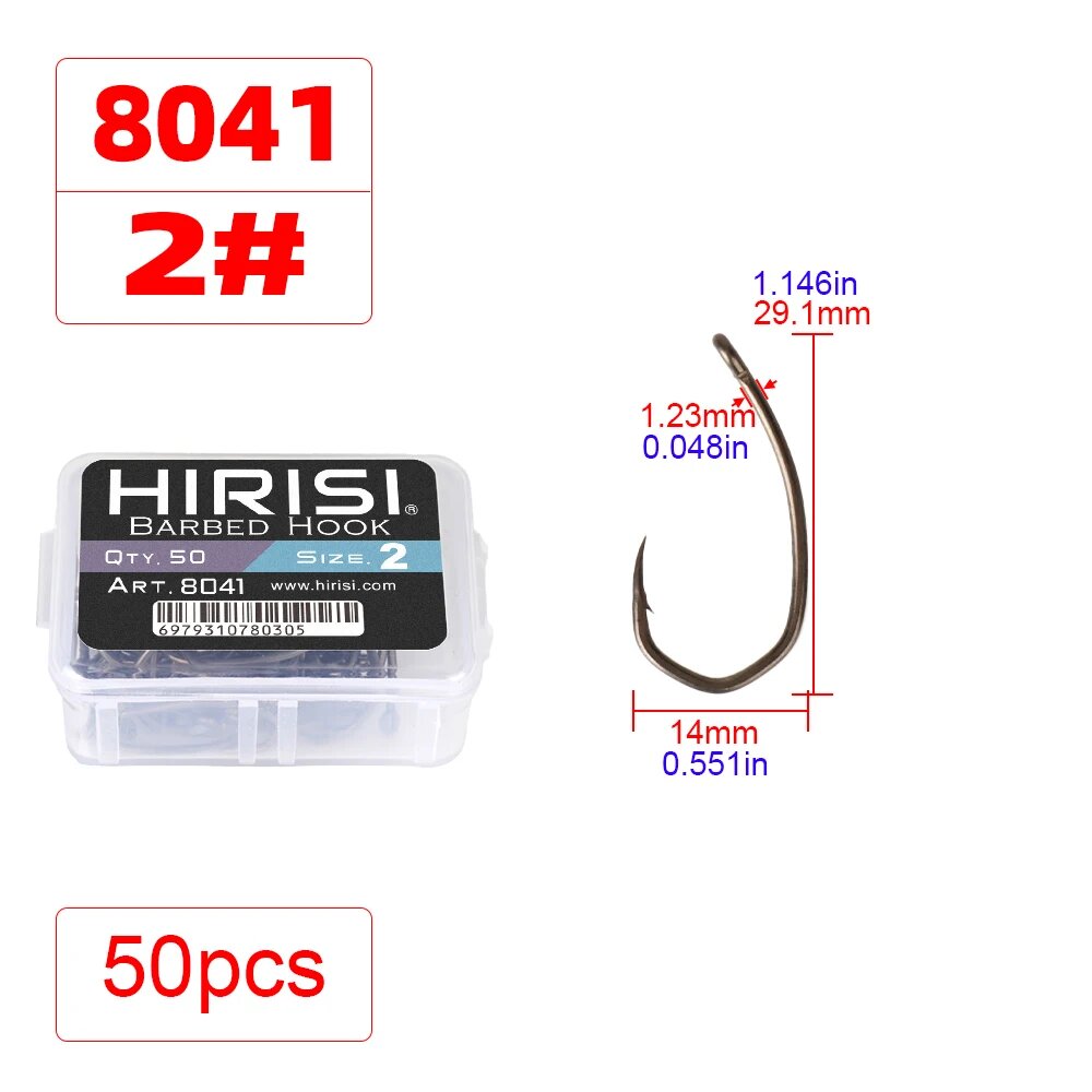Рыболовные крючки Hirisi 8041, Size 2, 50 шт.