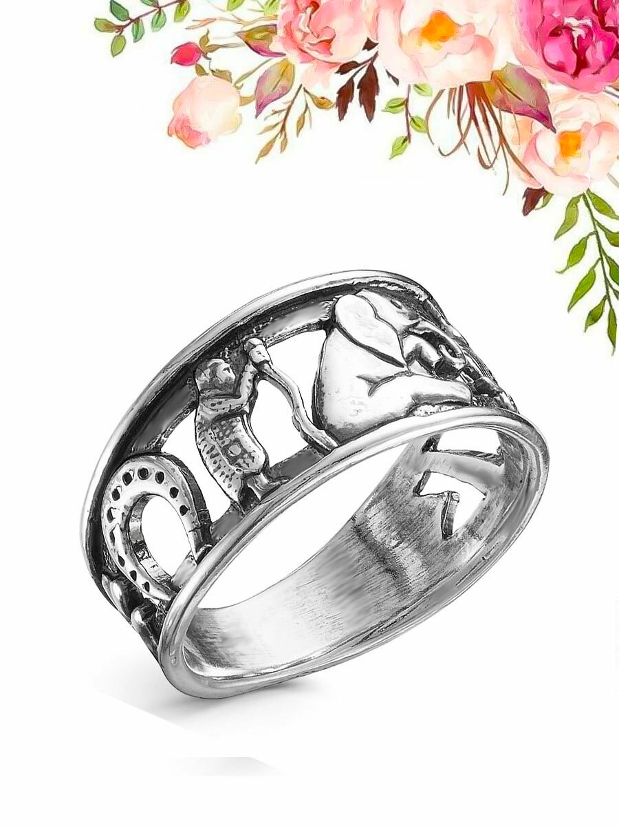 Кольцо, серебро, 925 проба, оксидирование