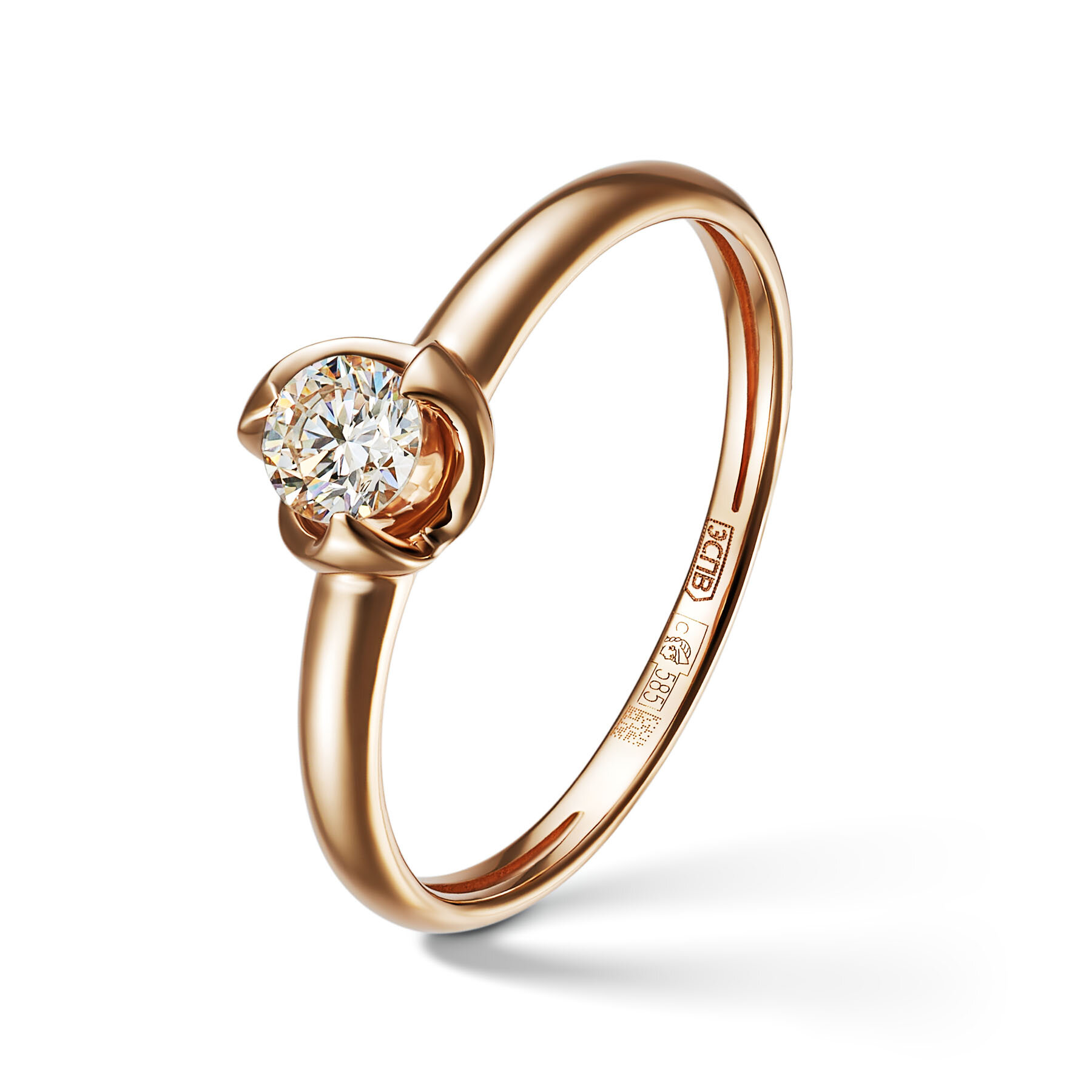 Кольцо помолвочное, красное золото, 585 проба, муассанит