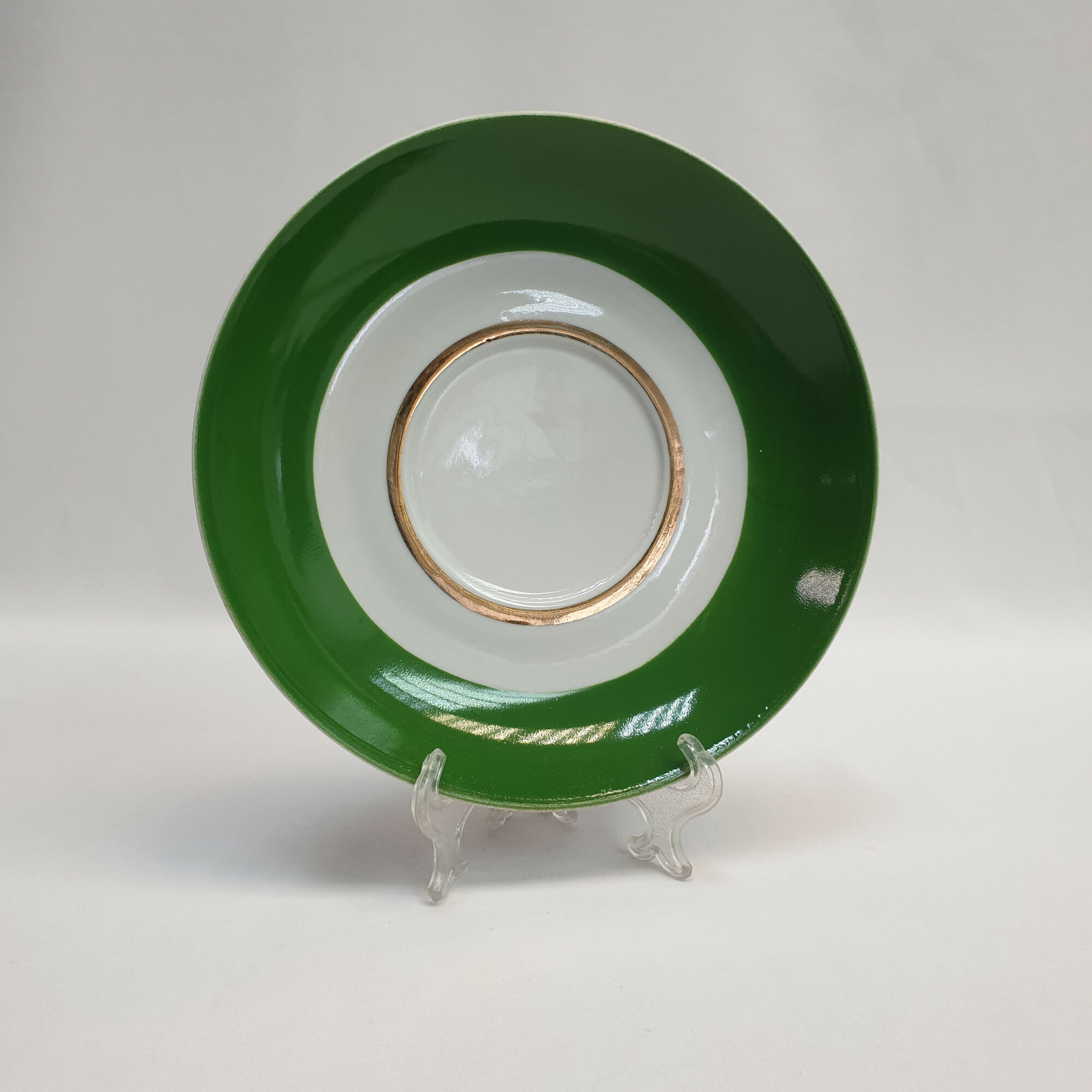 Винтажное блюдце гигант Дулево, фарфор позолота 16.5 см, СССР