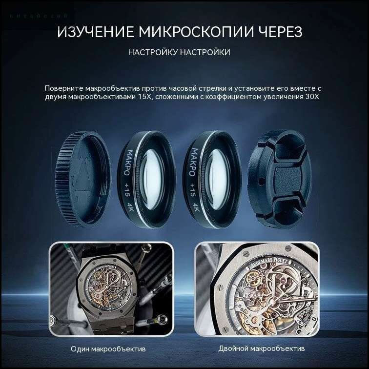 Макрообъектив для мобильного телефона, детальный зум, универсальный зажим, подходит съемки орнаментов, насекомых и растений, 15-кратное макросъемка
