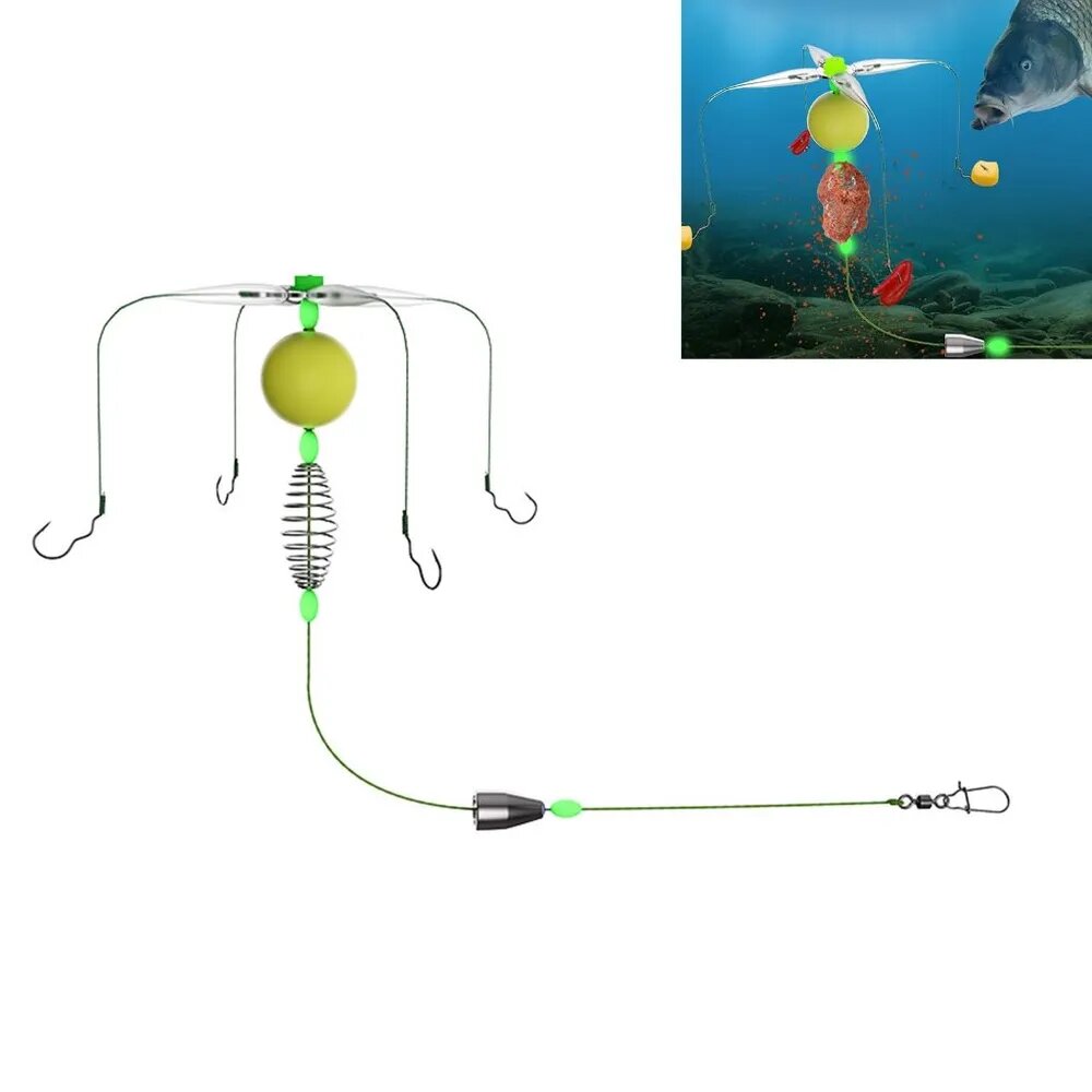 Кормушка для рыбалки с 4 крючками и поплавком