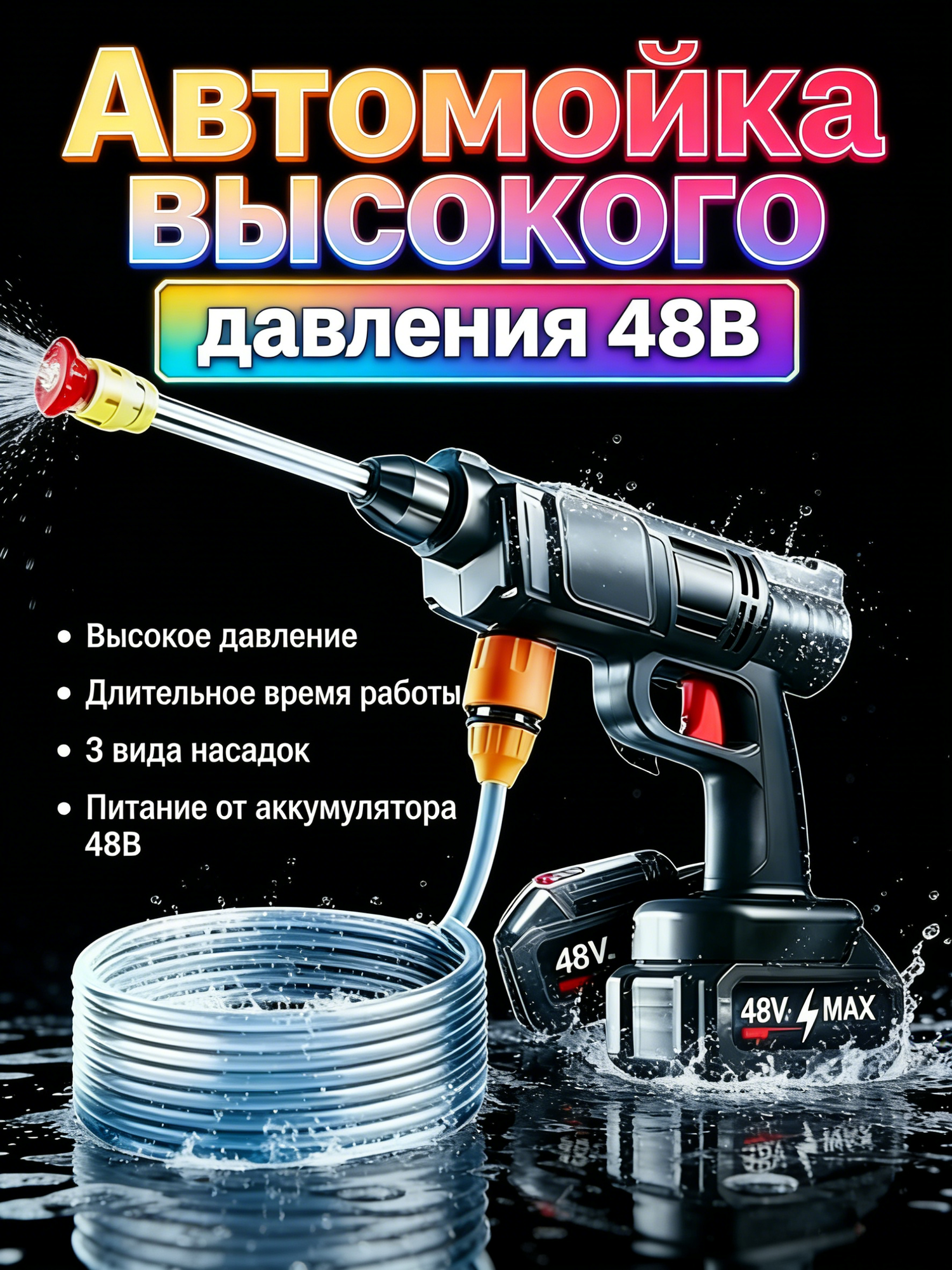 Аккумуляторная автомойка высокого давления с кейсом 2 аккумулятора. Минимойка