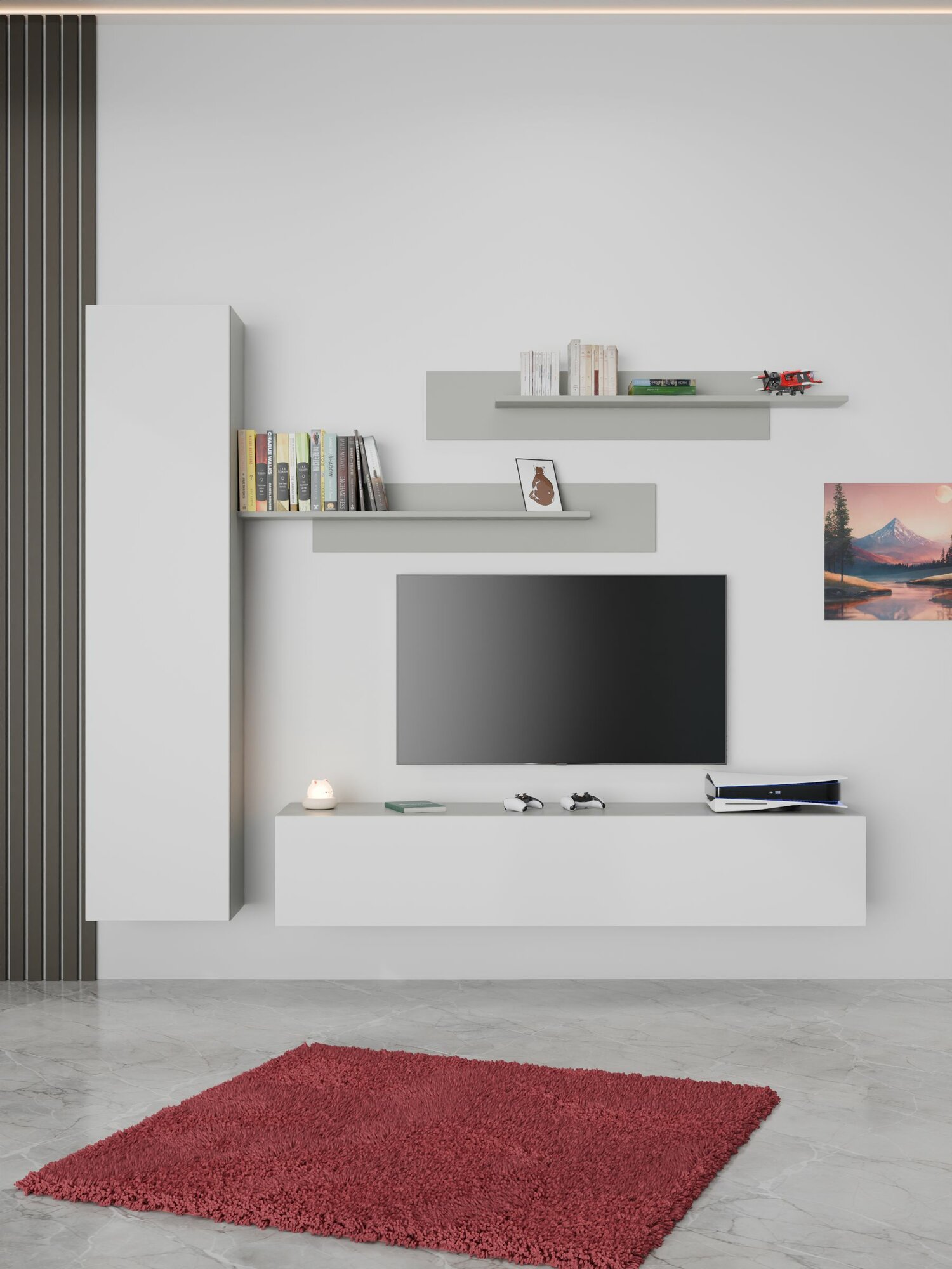 Стенка в гостиную, стенка для гостиной Флекс, подвесная 200х170х40 см (ШхВхГ), шиншилла серая-белый