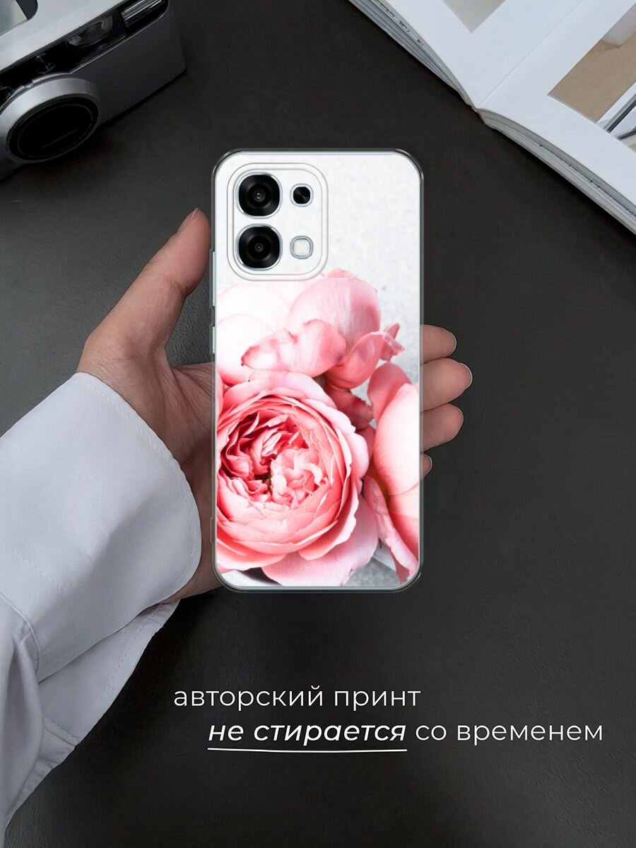 Силиконовый чехол на Oppo A6 Pro / Оппо A6 Про с принтом Пионы на белом — фото 1