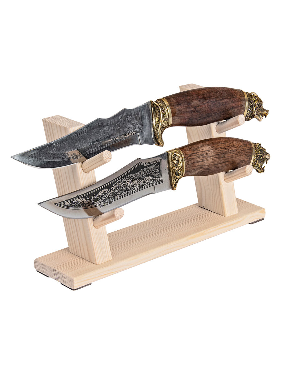 Стойка для двух ножей декоративная, деревянная, гладкая, без покрытия
