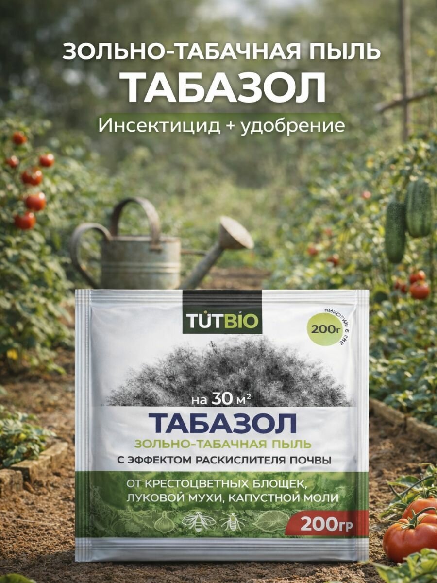 Табазол зольно-табачная пыль инсектицид и удобрение для сада и огорода от вредителей 200 г
