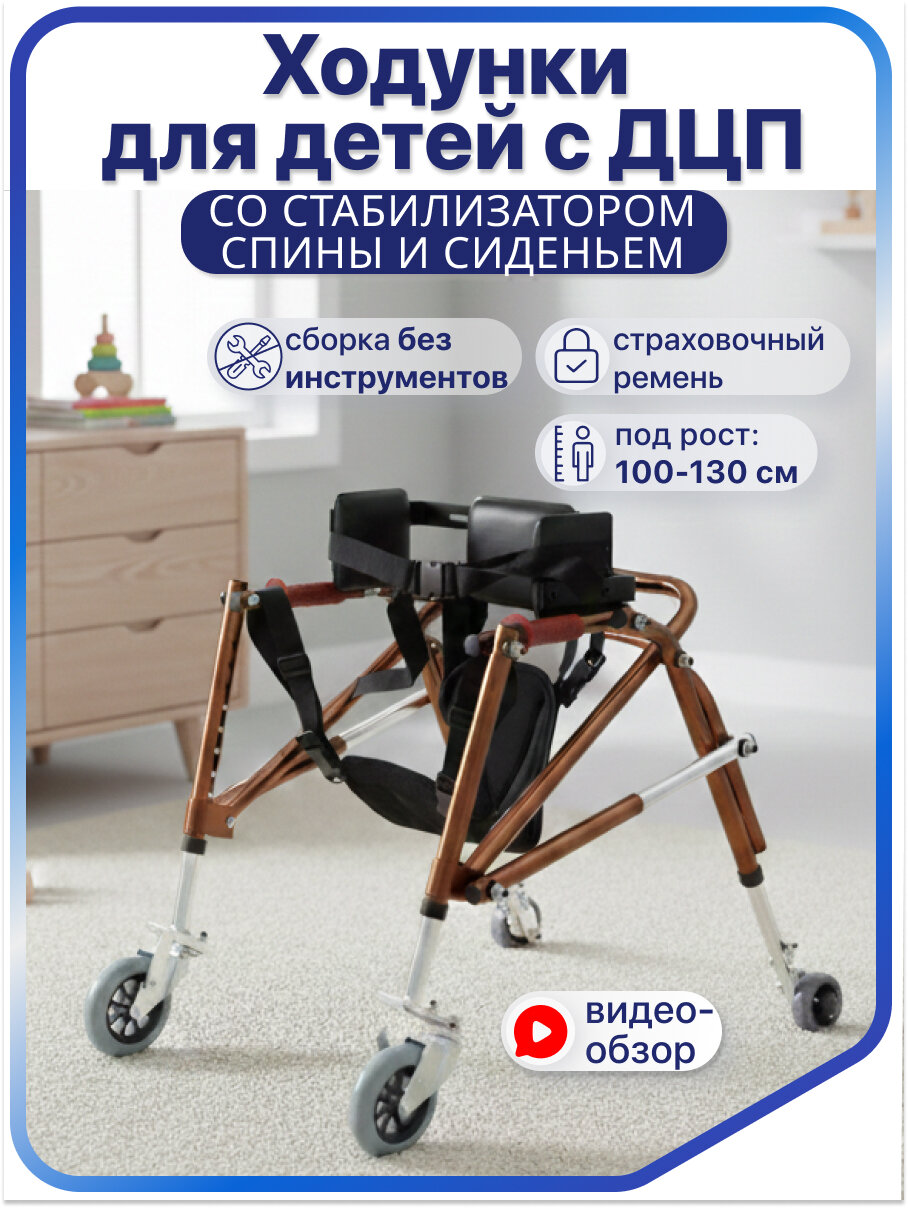 Ходунки-роллаторы для детей с ДЦП и инвалидов, складные, с дополнительной фиксацией (поддержкой) тела, Barry 10185