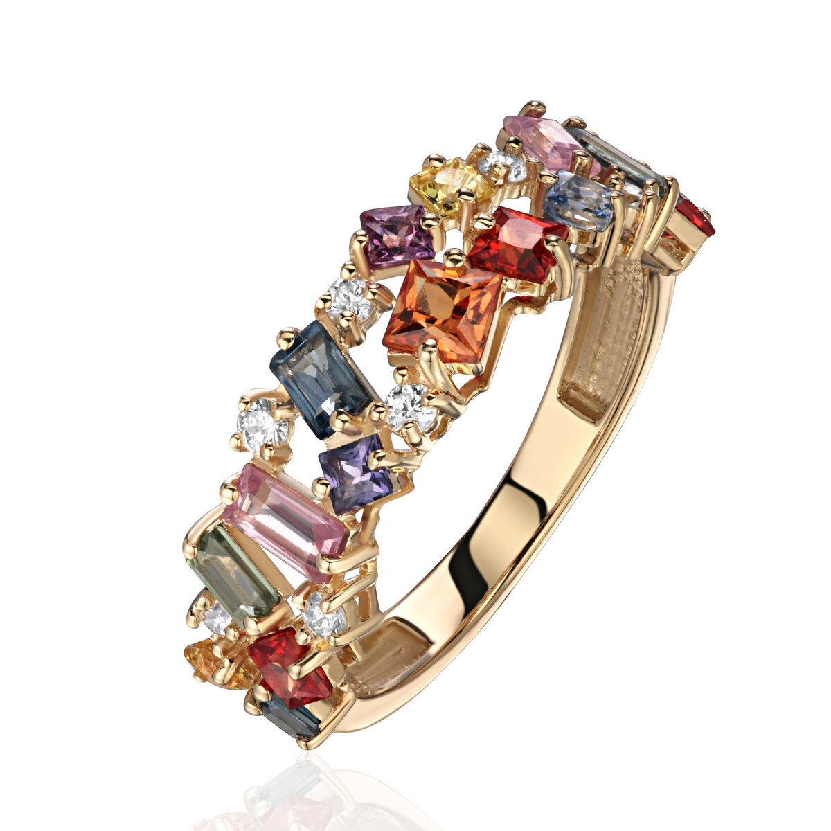 Кольцо, желтое золото, 585 проба, бриллиант, сапфир