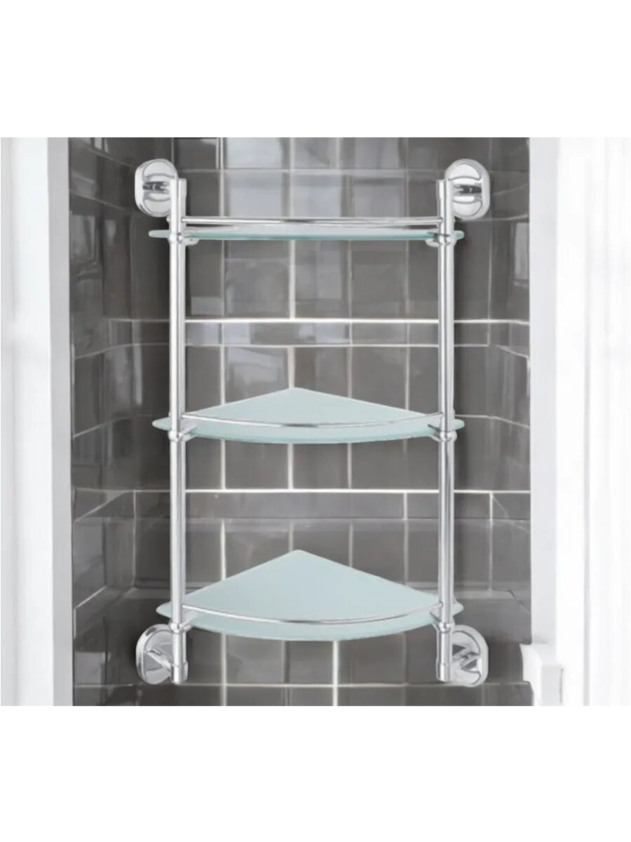 Полка для ванной комнаты /угловая/стеклянная 3 ярусная