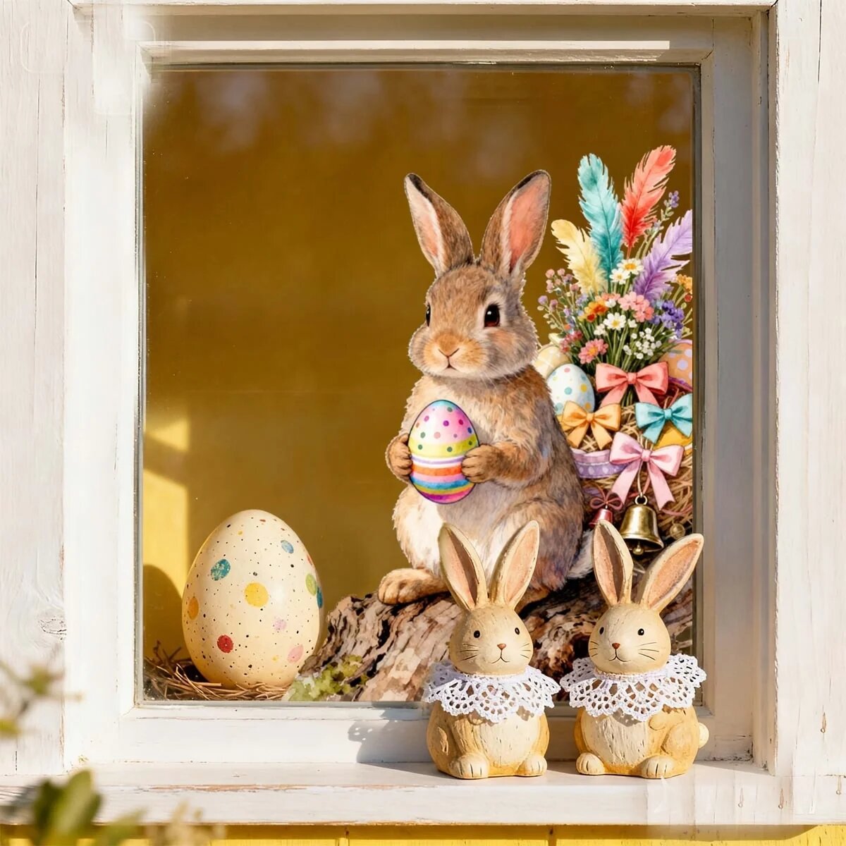 Пасхальные наклейки на окна Бежевый Happy Easter