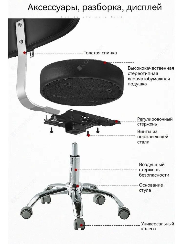 Стул Moda Studio, 1 шт. Голубой, полиуретан и сталь, вращающиеся колеса, регулируемая высота — фото 1