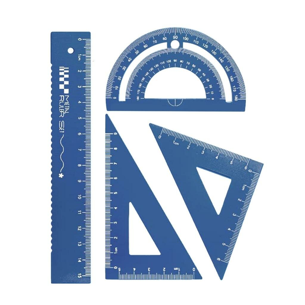 Металлическая линейка-угольник с транспортиром, Navy Blue
