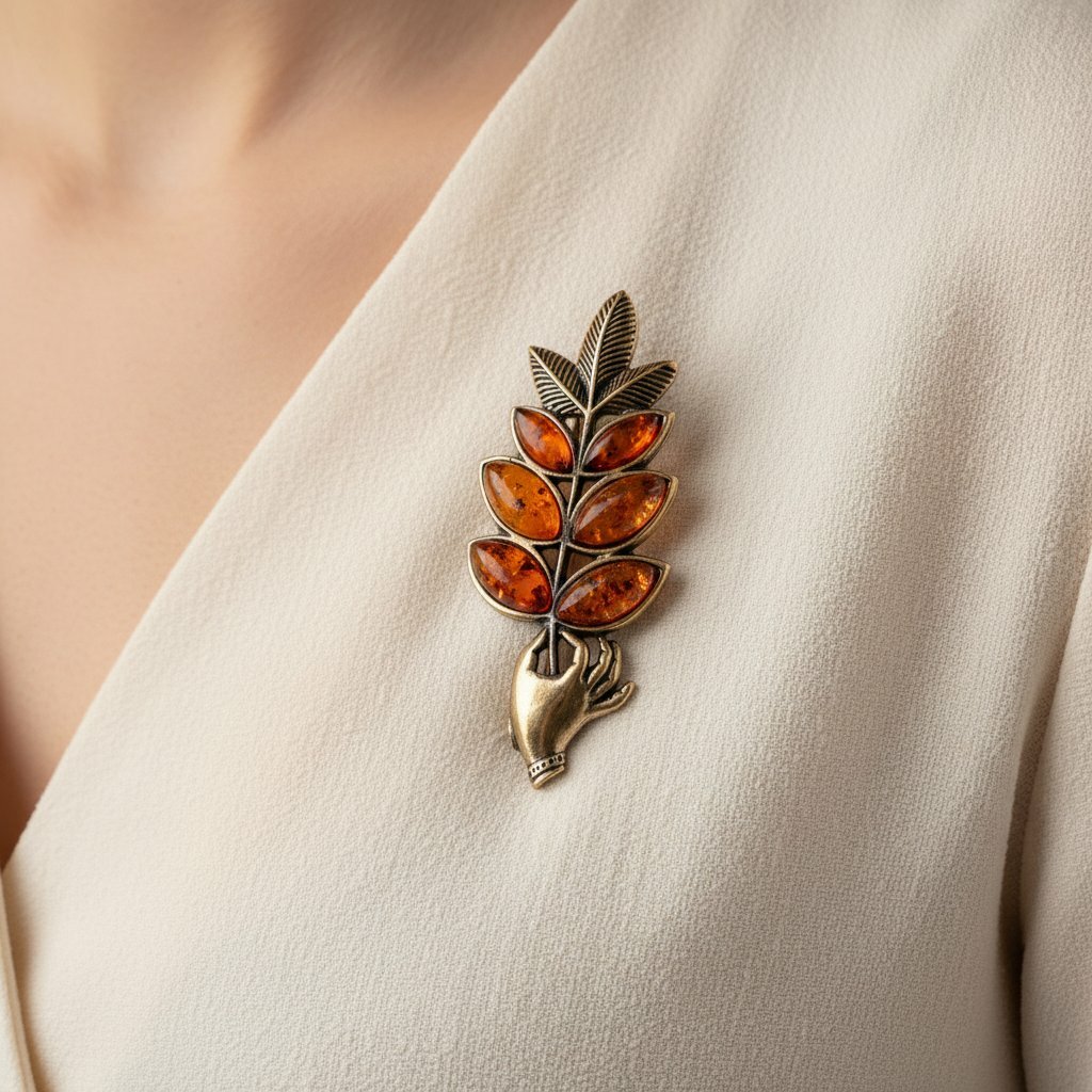 Брошь, янтарь