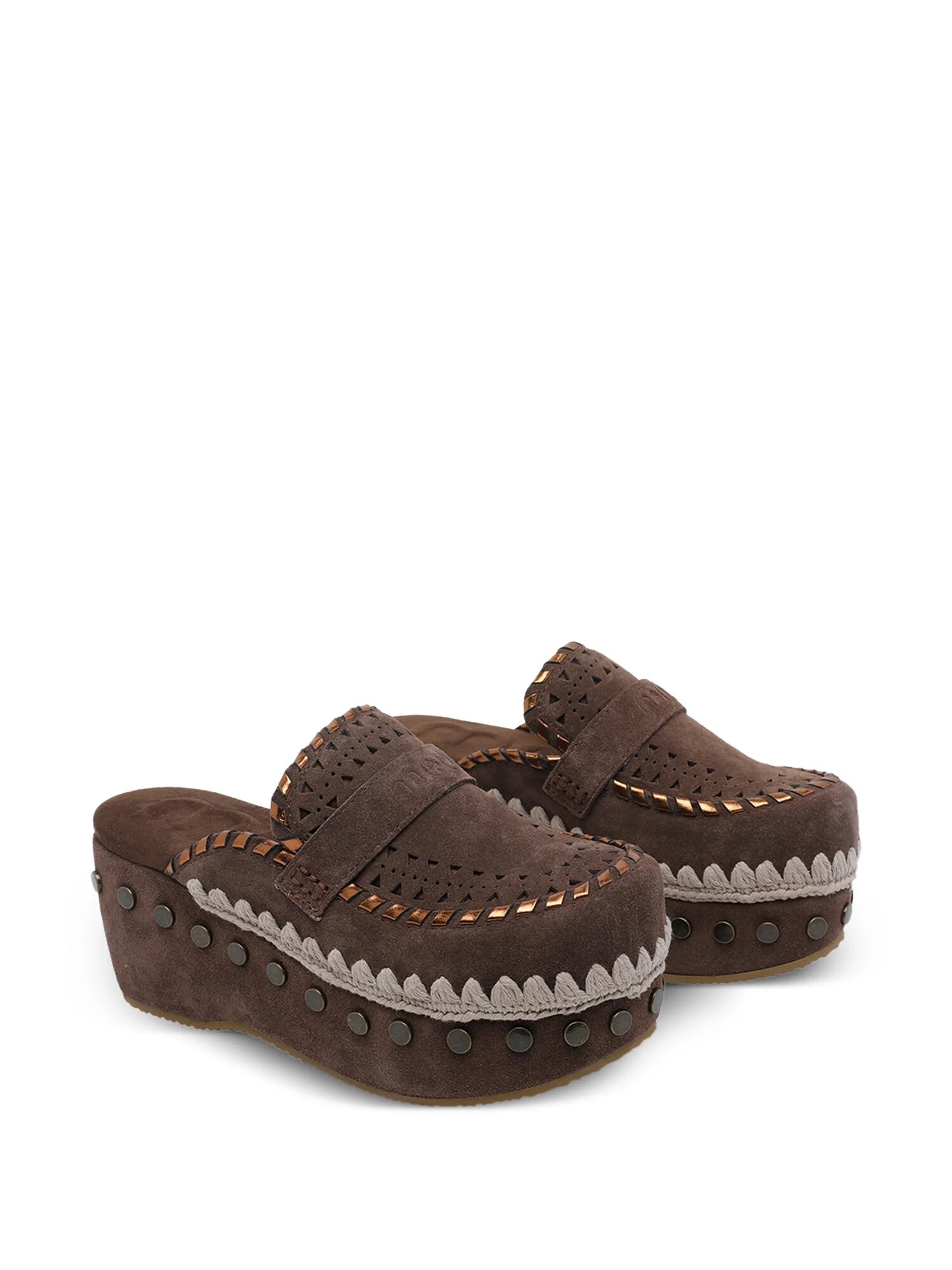 Мюли Mou Laser-cut studded suede mules, размер 37, brown — фото 1