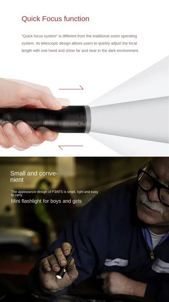 Фонарь ручной LED LENSER P3 AFS P, алюминиевый корпус, влагозащита, USB-зарядка, красный — фото 1