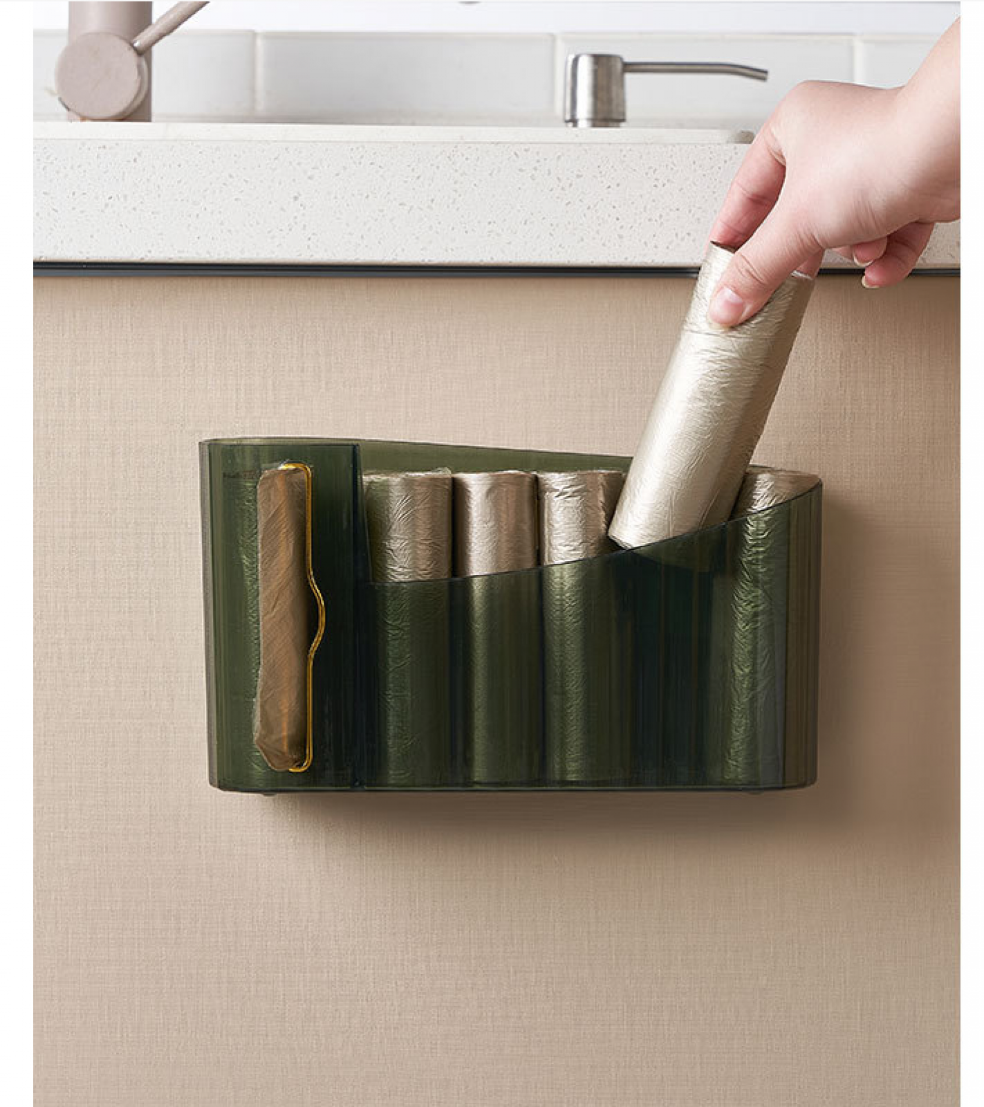 Кухонный органайзер настенный MyPads держатель для мусорных пакетов из прочного пластика зеленый