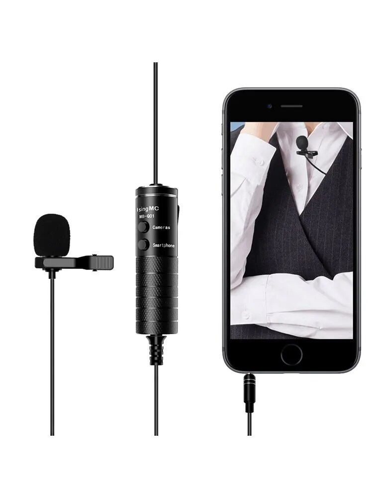 Микрофон Всенаправленный микрофон петличный для камеры, смартфона Android, видеокамеры, аудиорекордера, ПК, ноутбука, входом 3.5 мм, черный
