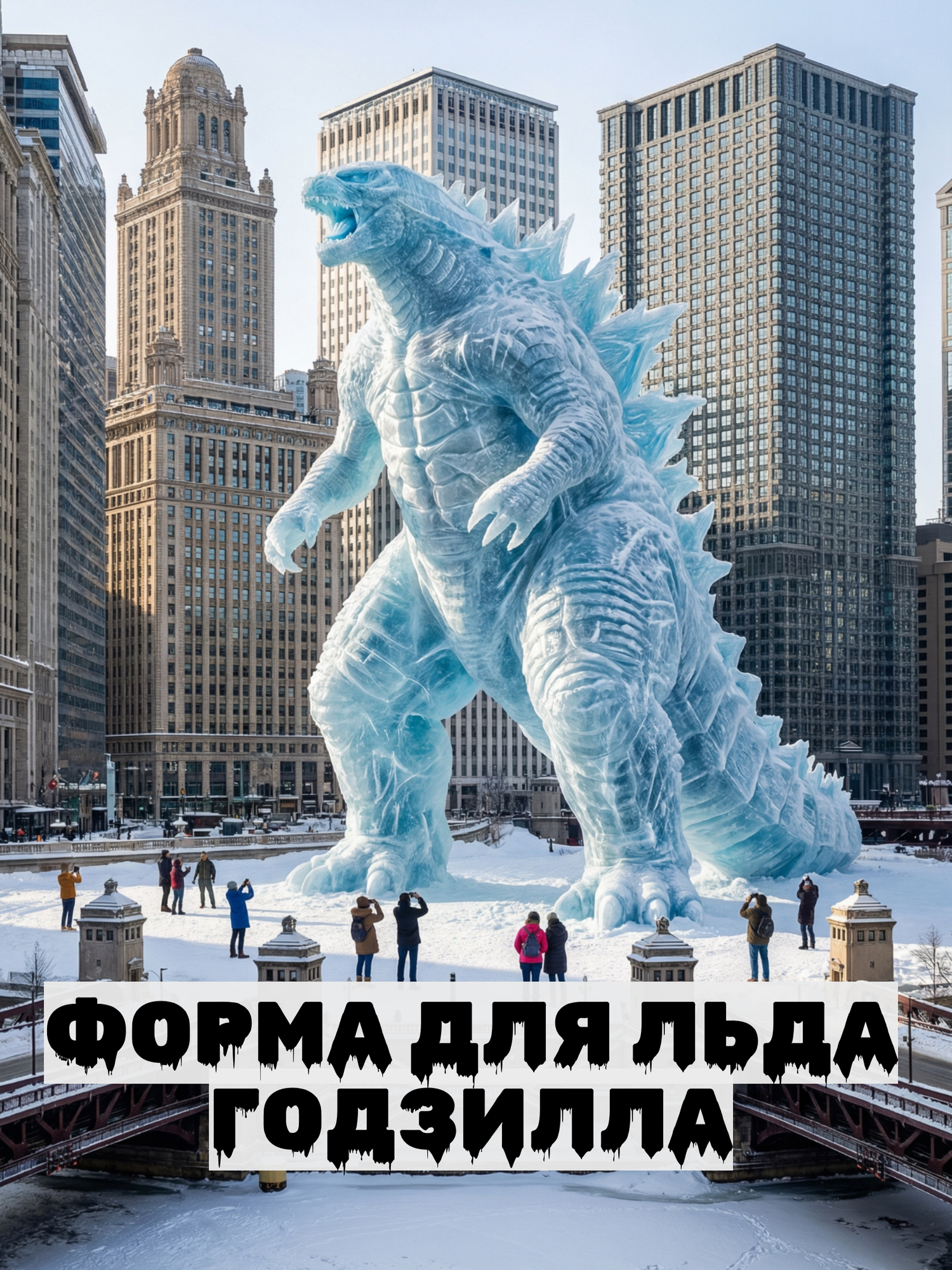 Форма для льда "Годзилла" , силикон, 6 фигурных ячеек, с крышкой, черная