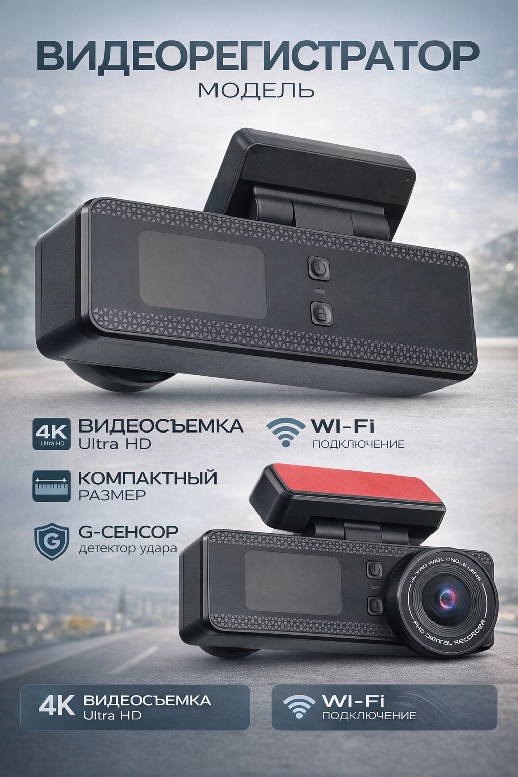 Автомобильный видеорегистратор SpeedCam, с G-сенсором, Wi-Fi, GPS, черный