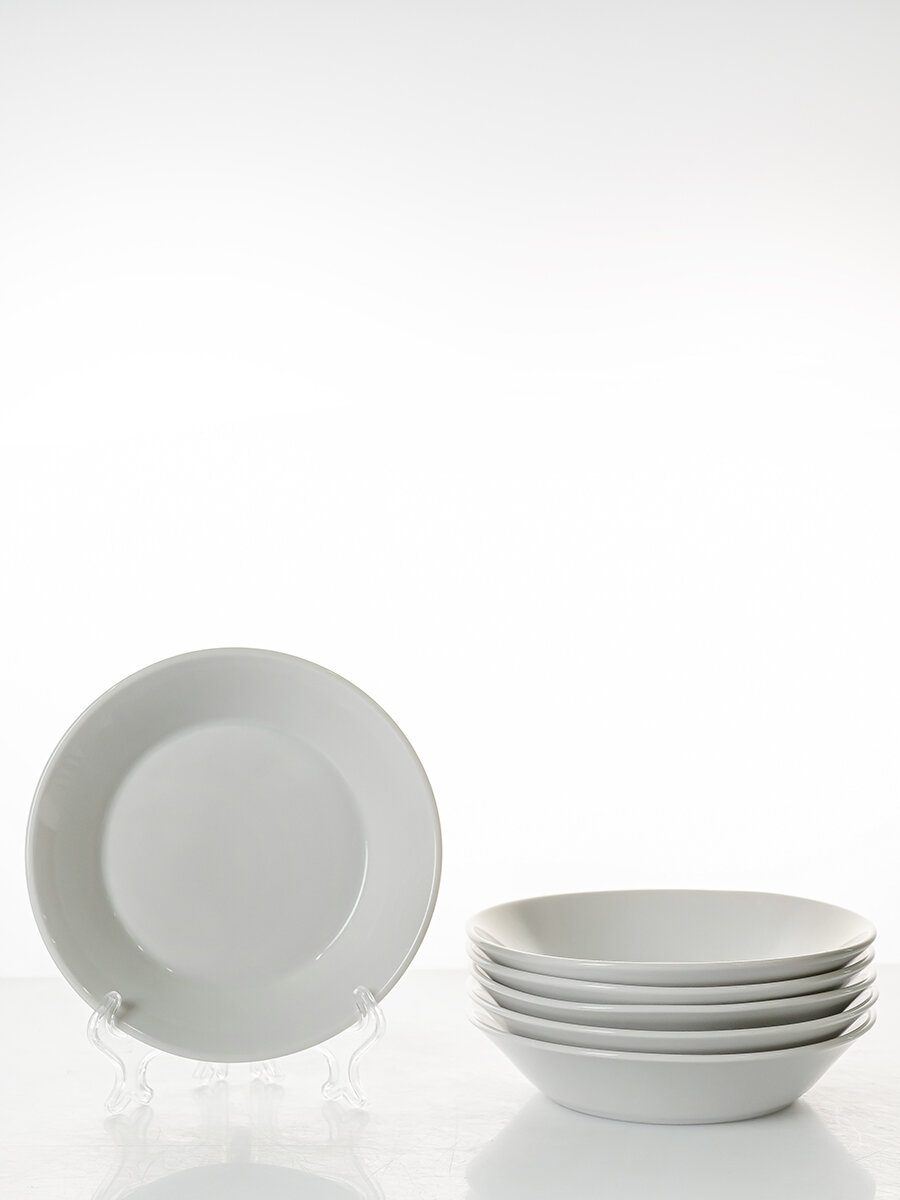 Набор фарфоровых блюдец Дулёвский завод "Белое", 14 см, 6 шт.