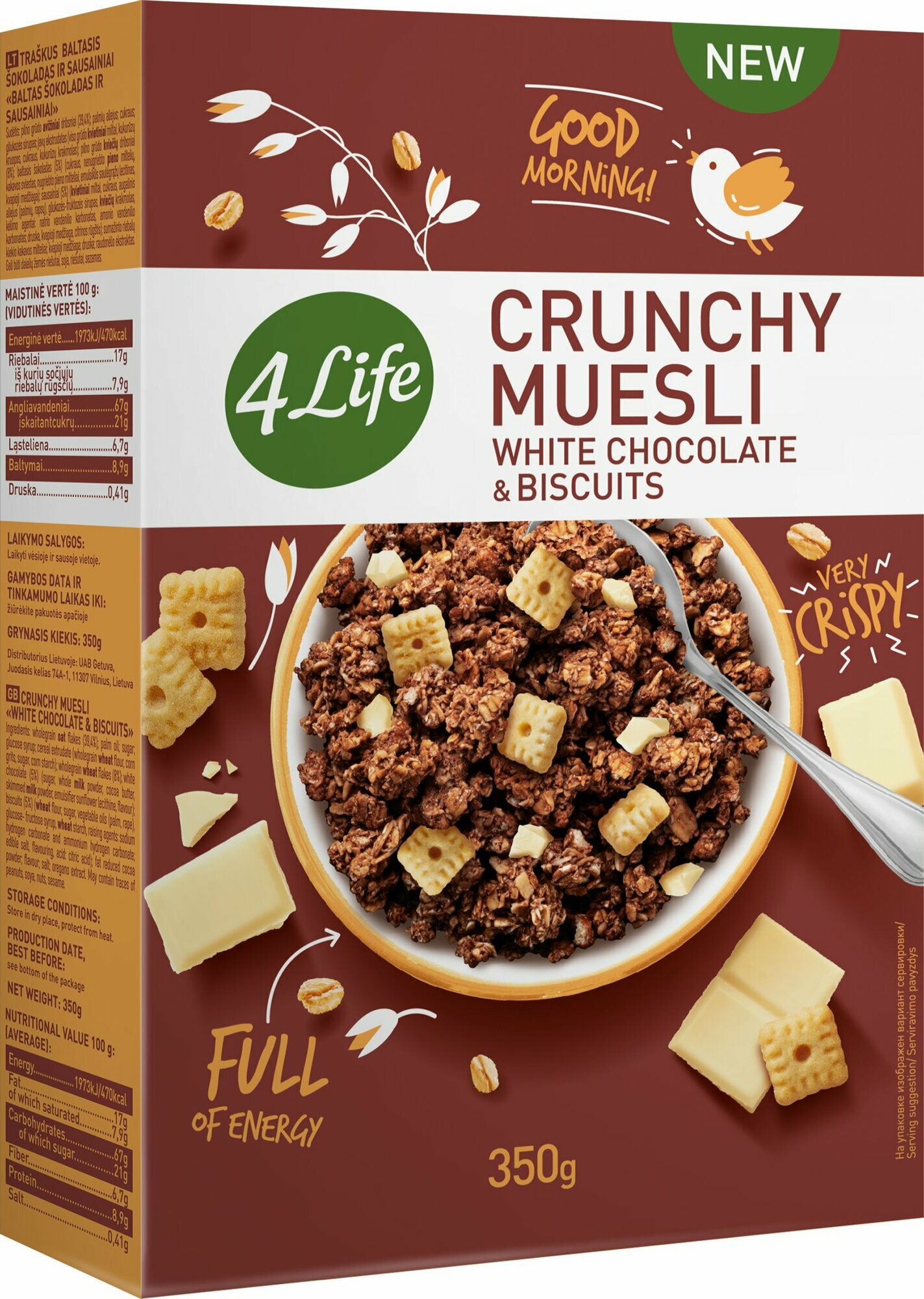 Мюсли 4LIFE хрустящие White chocolate & biscuits /картон/ 350г