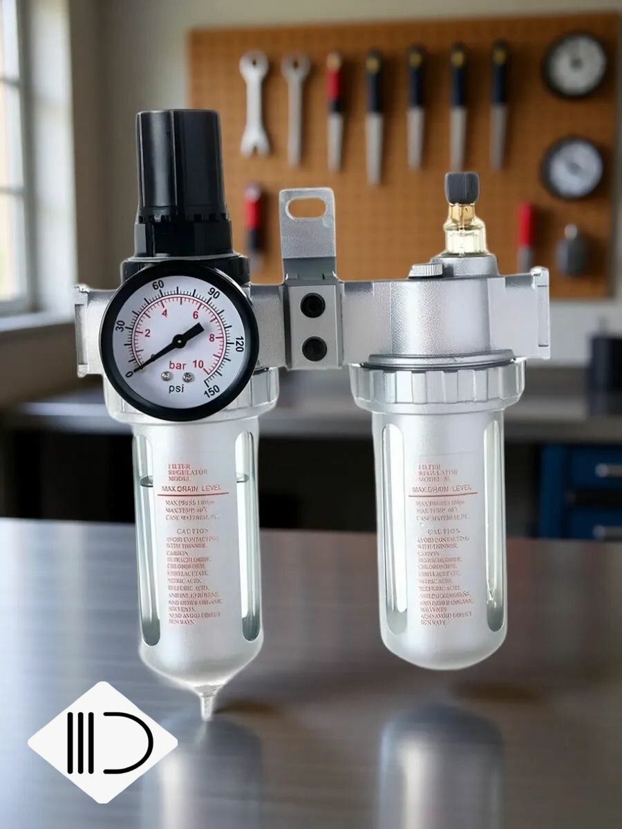 Влагоотделитель Pegas pneumatic AFRL804 двойной с регулятором и лубрикатором 1/2" 4706