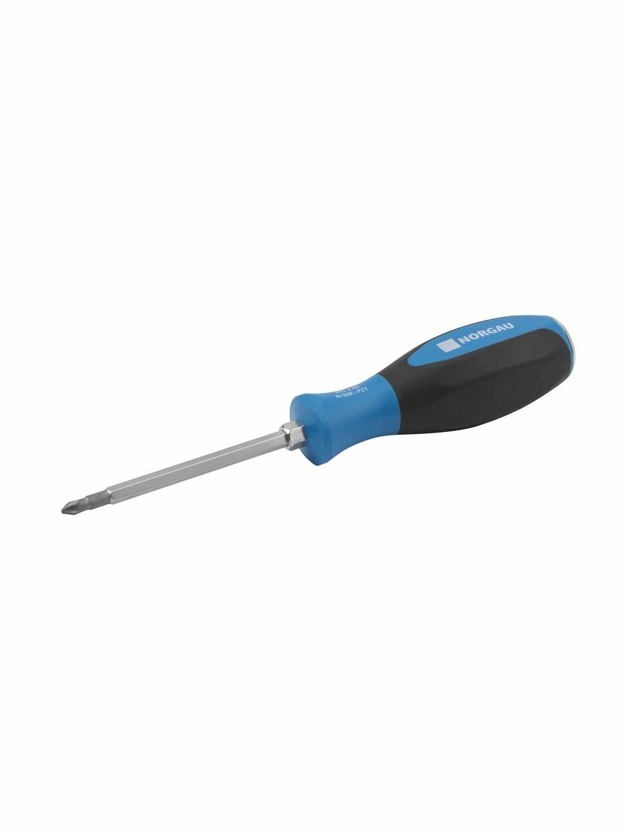 Крестовая ударная отвертка PZ1х80 NORGAU Industrial из CrVMo стали с двухкомпонентной рукояткой и шестигранным стержнем