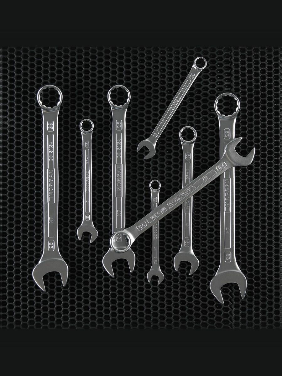 Набор ключей гаечных комбинированных NORGAU Industrial метрических из CrV стали, с внутренним 12-тигранным профилем, 26 предметов