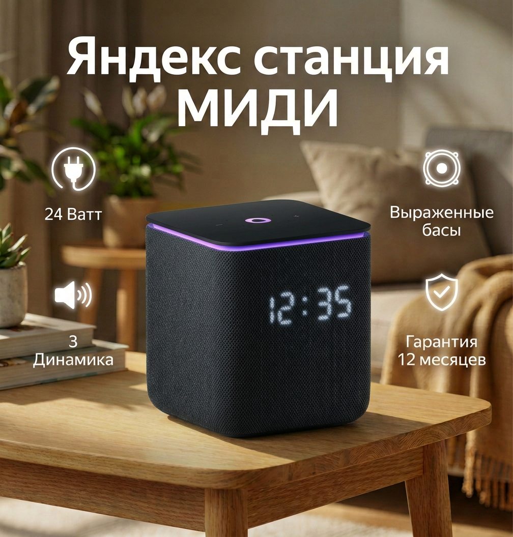 Умная колонка Яндекс Станция Миди с Алисой, с Zigbee YNDX-00054BLK , черная