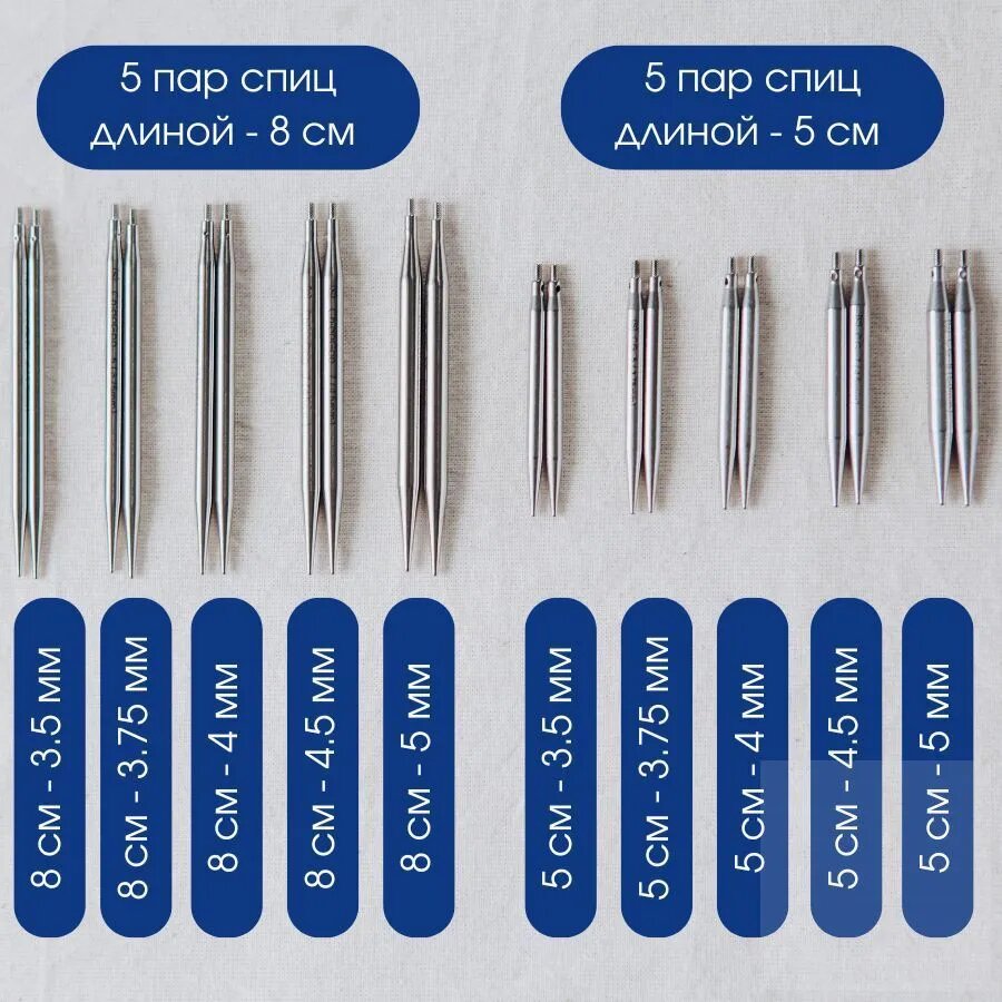 ChiaoGoo Twist Blue 7230-S Набор укороченных съемных металлических спиц для вязания, 10 пар — фото 1
