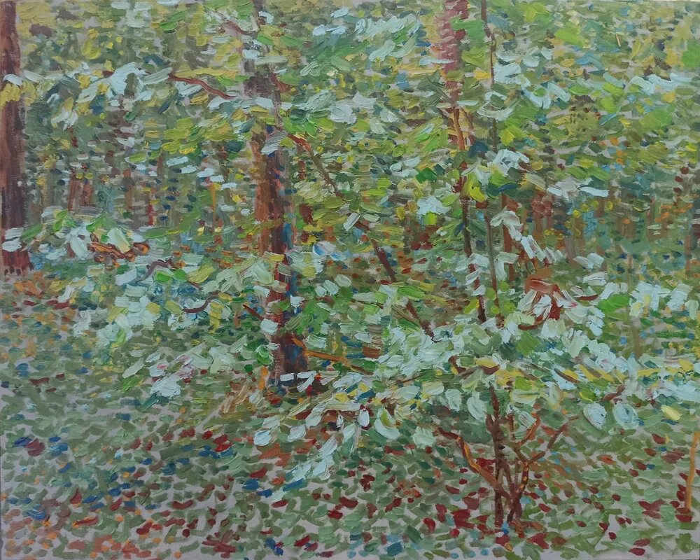 Картина маслом "Куст орешника", 40х50 см, ручная работа