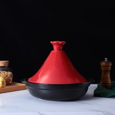 Тажин Керамический Красный, 2 л, 21 см, Крышка в Комплекте, Толстое Дно