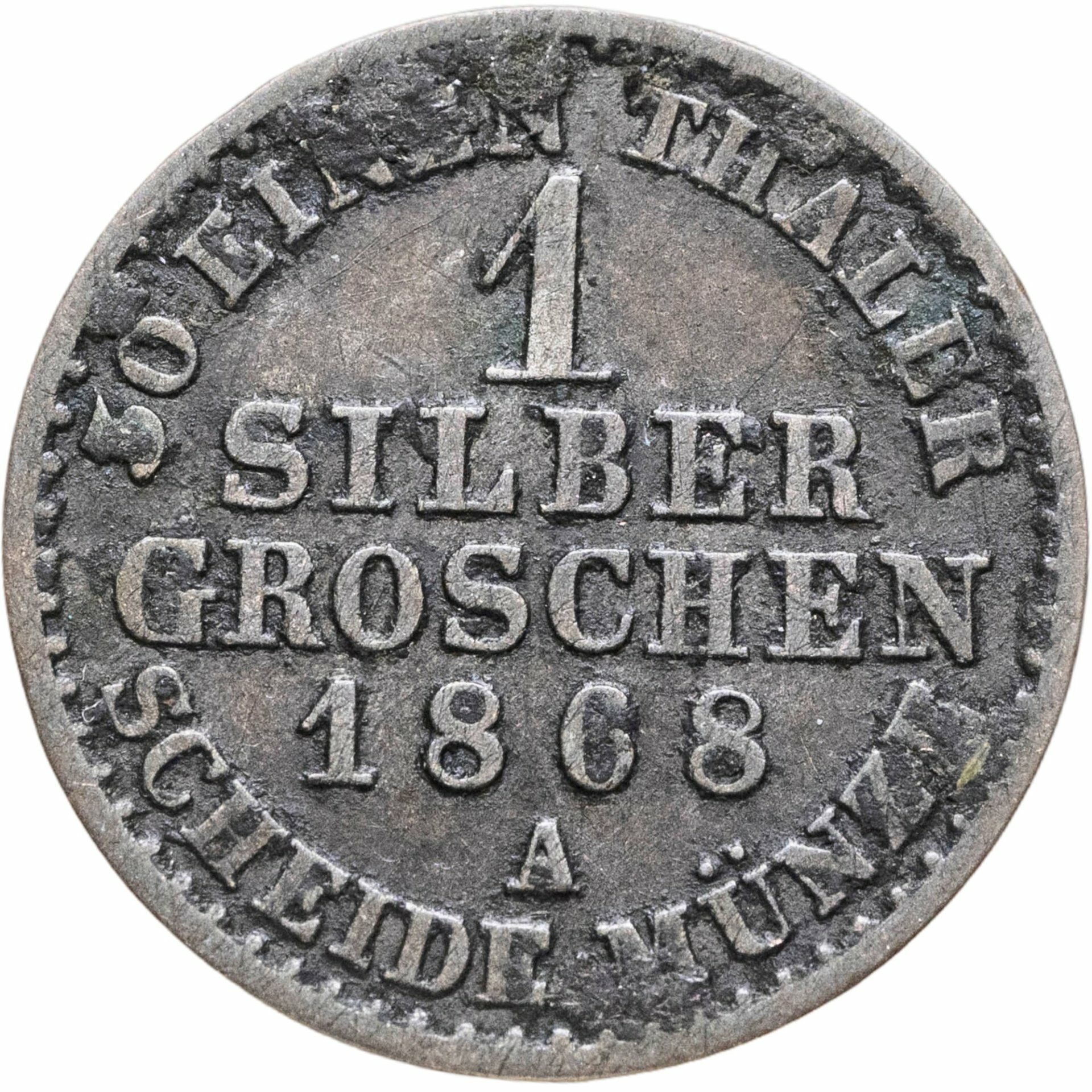 Пруссия 1 грош 1868 "А", Серебро 222, в сохранности VF