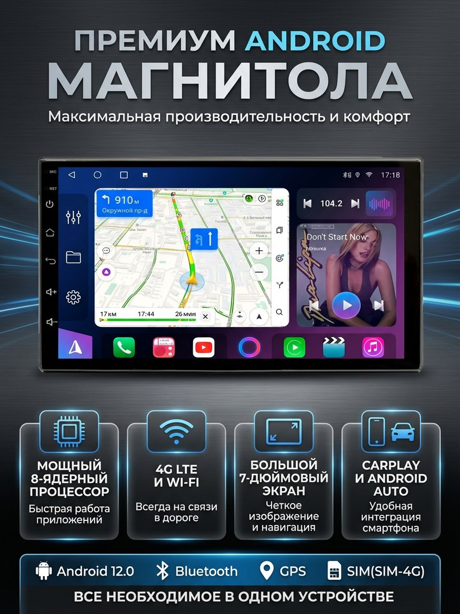 Магнитола 2 din 2/32 gb 7 дюймов 178х102 на Android 14 - 7 дюймов (CarPlay/Android Auto)