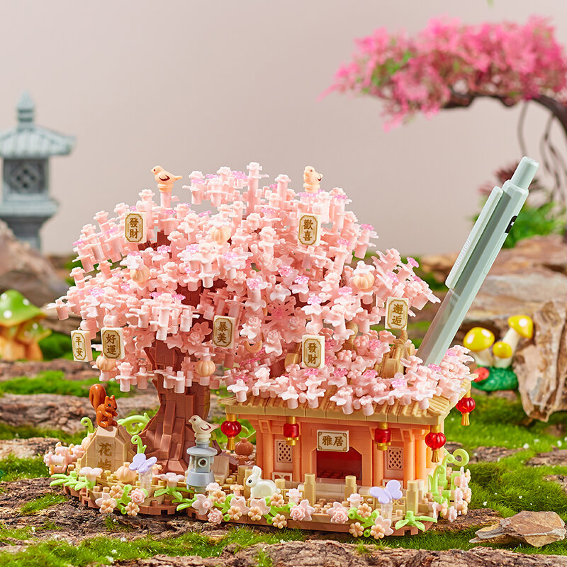 Конструктор 3D Balody Дерево Сакура с Домиком, карандашница, мини блоки, 1682 деталей - BA6982