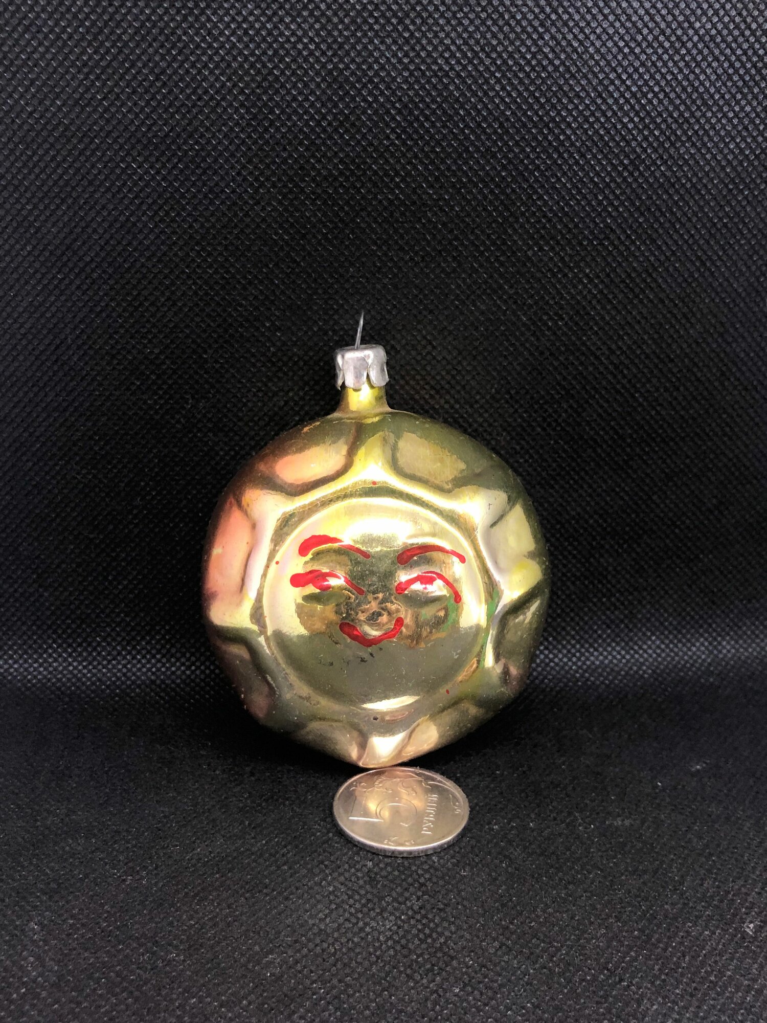 Елочная игрушка СССР медальон солнце стекло # 35