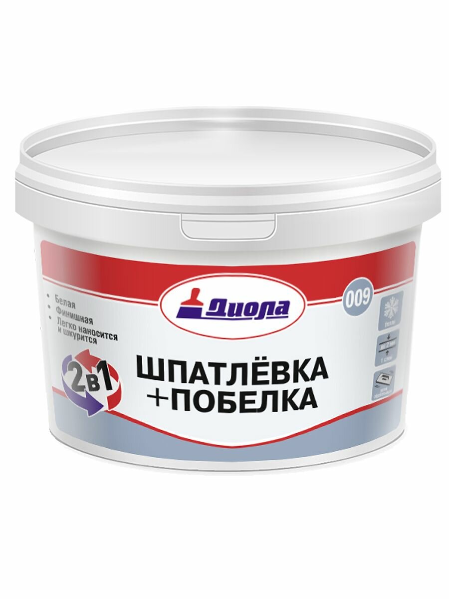 Шпатлевка акриловая Диола побелка, 2 в 1, вес 3 кг, белый цвет, для отделки стен (Д-009)