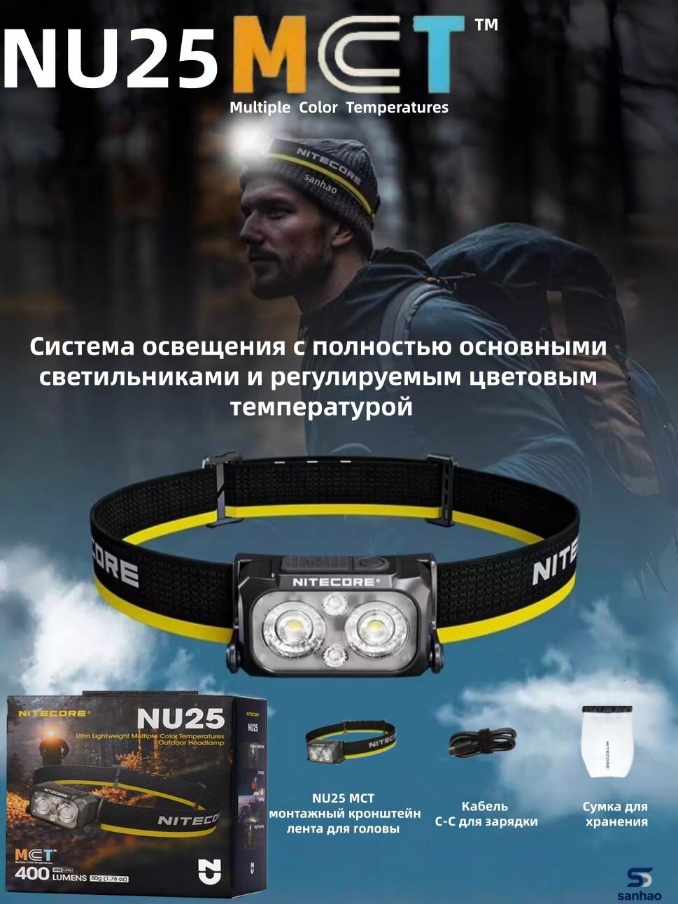 Nitecore NU25 MCT UL обновленная версия 400 люмен встроенный 700 мАч аккумулятор для освещения на открытом воздухе