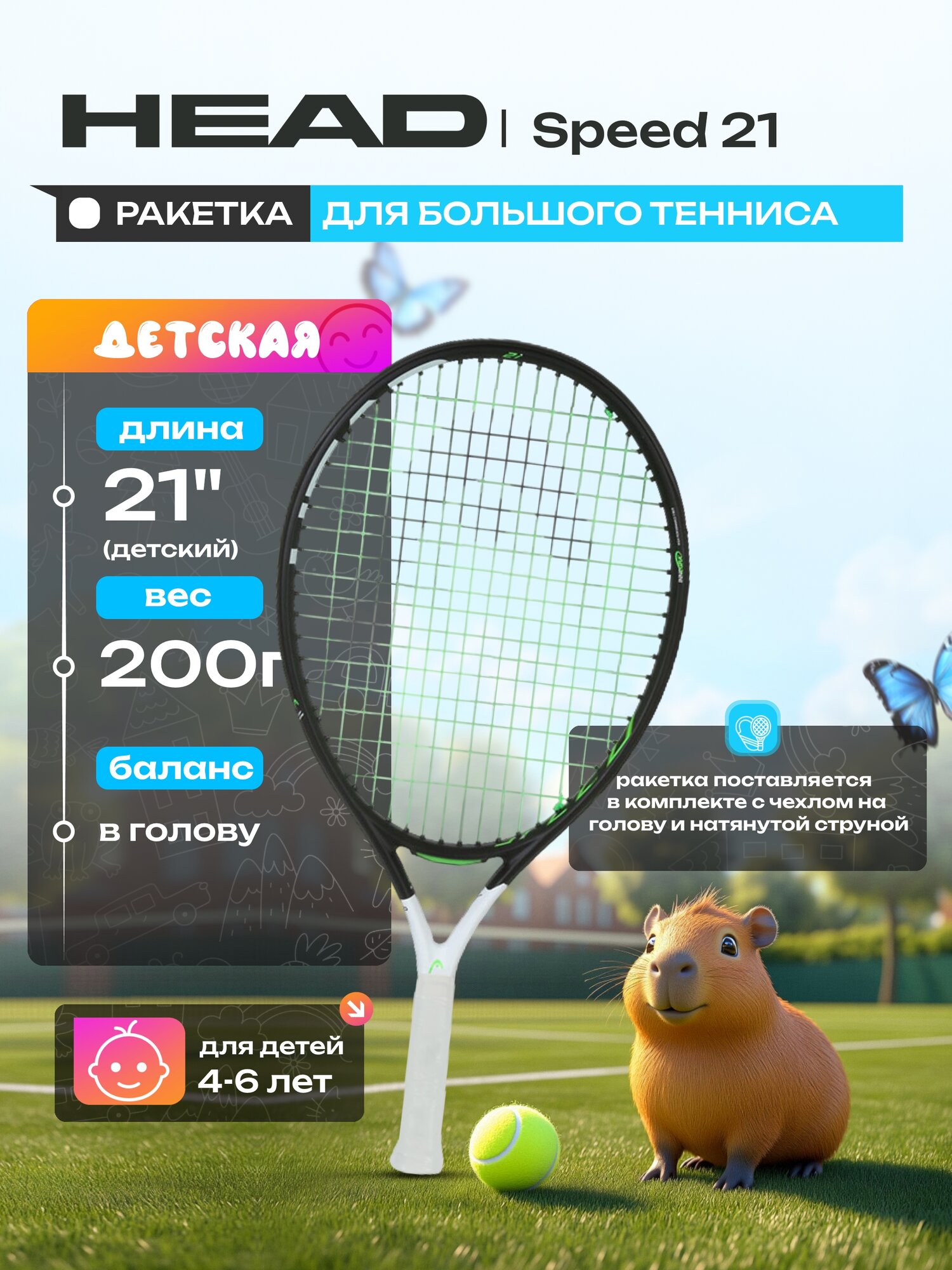 Ракетка для большого тенниса детская HEAD Speed 21 (4-6 лет) Gr06 235438