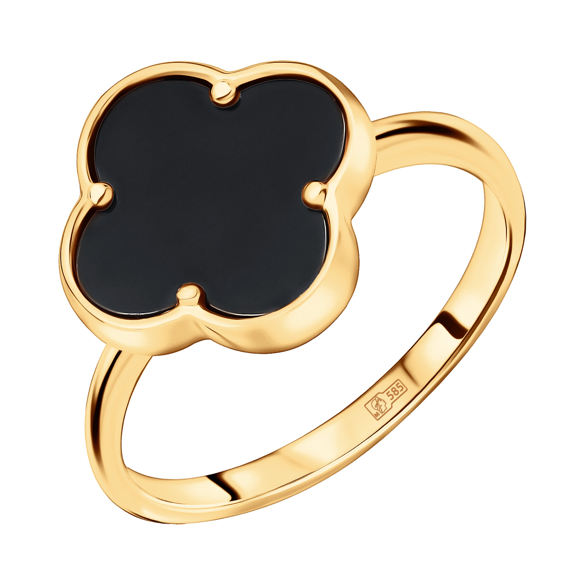 Кольцо на фалангу, желтое золото, 585 проба, оникс