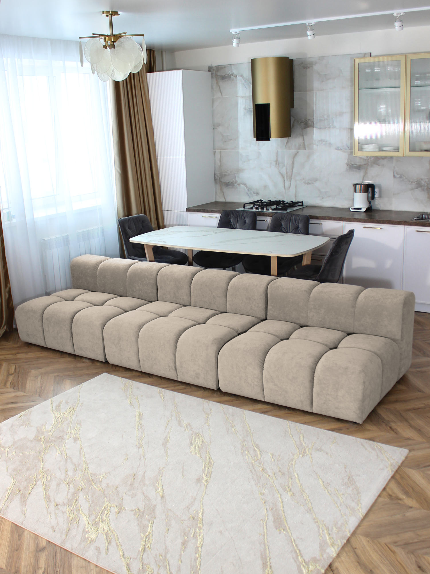 Диван модульный Квадро, бежевый, 315x105x62