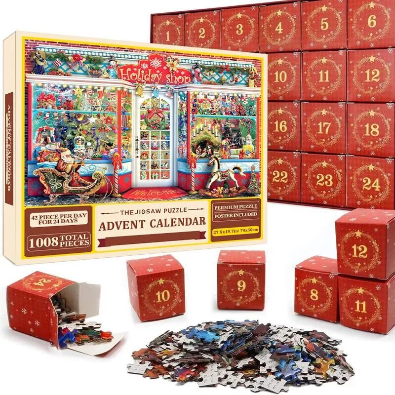 Адвент-календарь на 2024 год, Рождественская головоломка 1008 Pieces Holiday Shop Advent Calendar