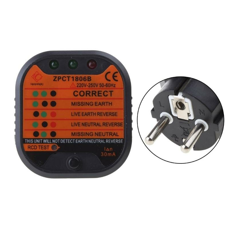 Тестер УЗО 48–250 В, вилка европейского стандарта