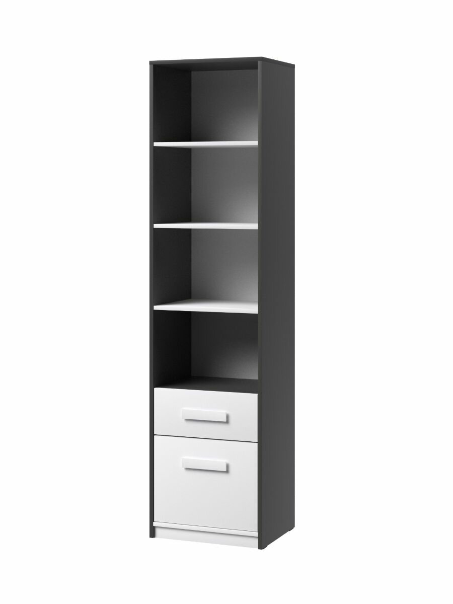 Тэкс Шкаф-пенал Кэнди КШ-1, 500х1900х405, Графит/Белый, с полками и ящиками