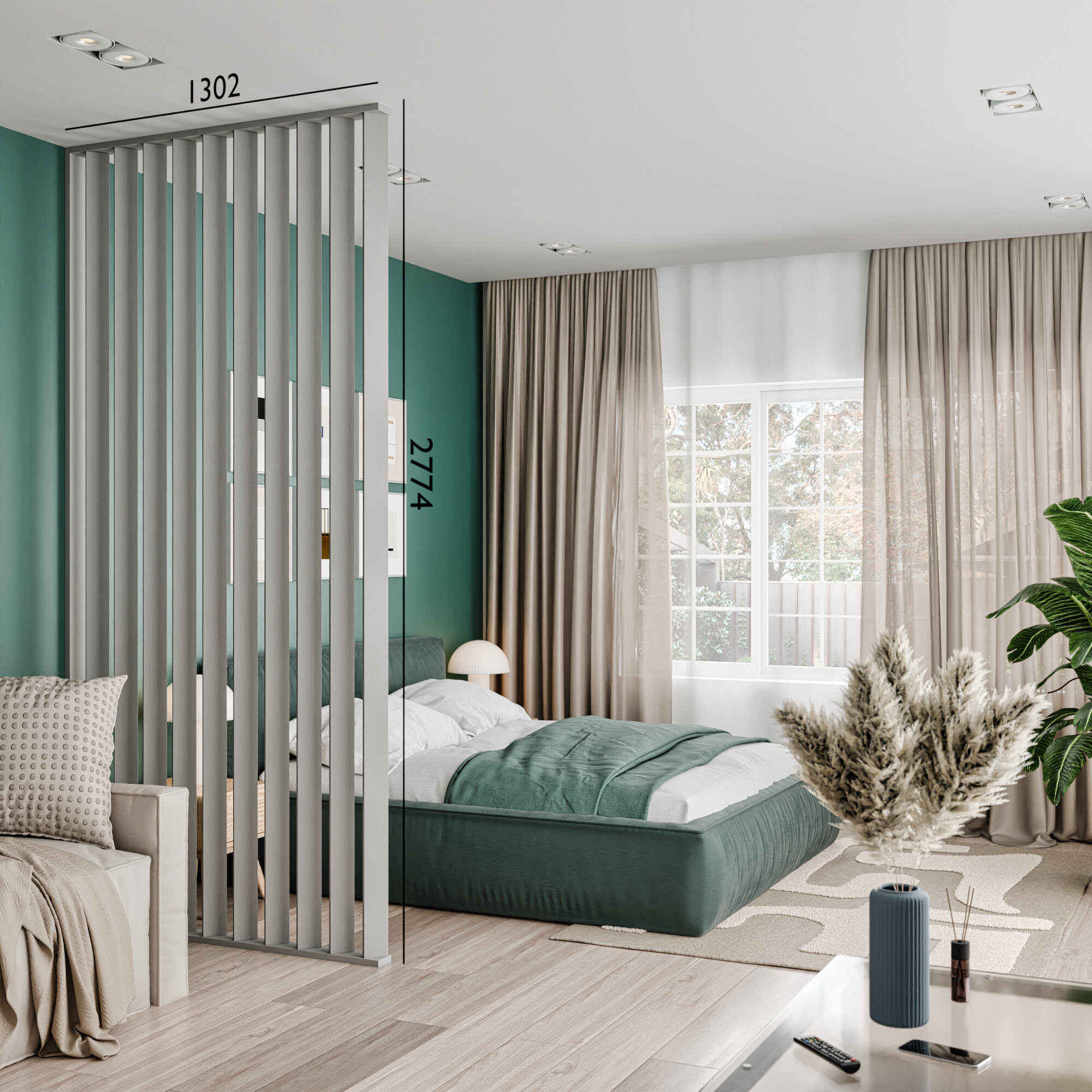 Перегородка для зонирования пространства шириной 130 см, ЛДСП , светло-серый