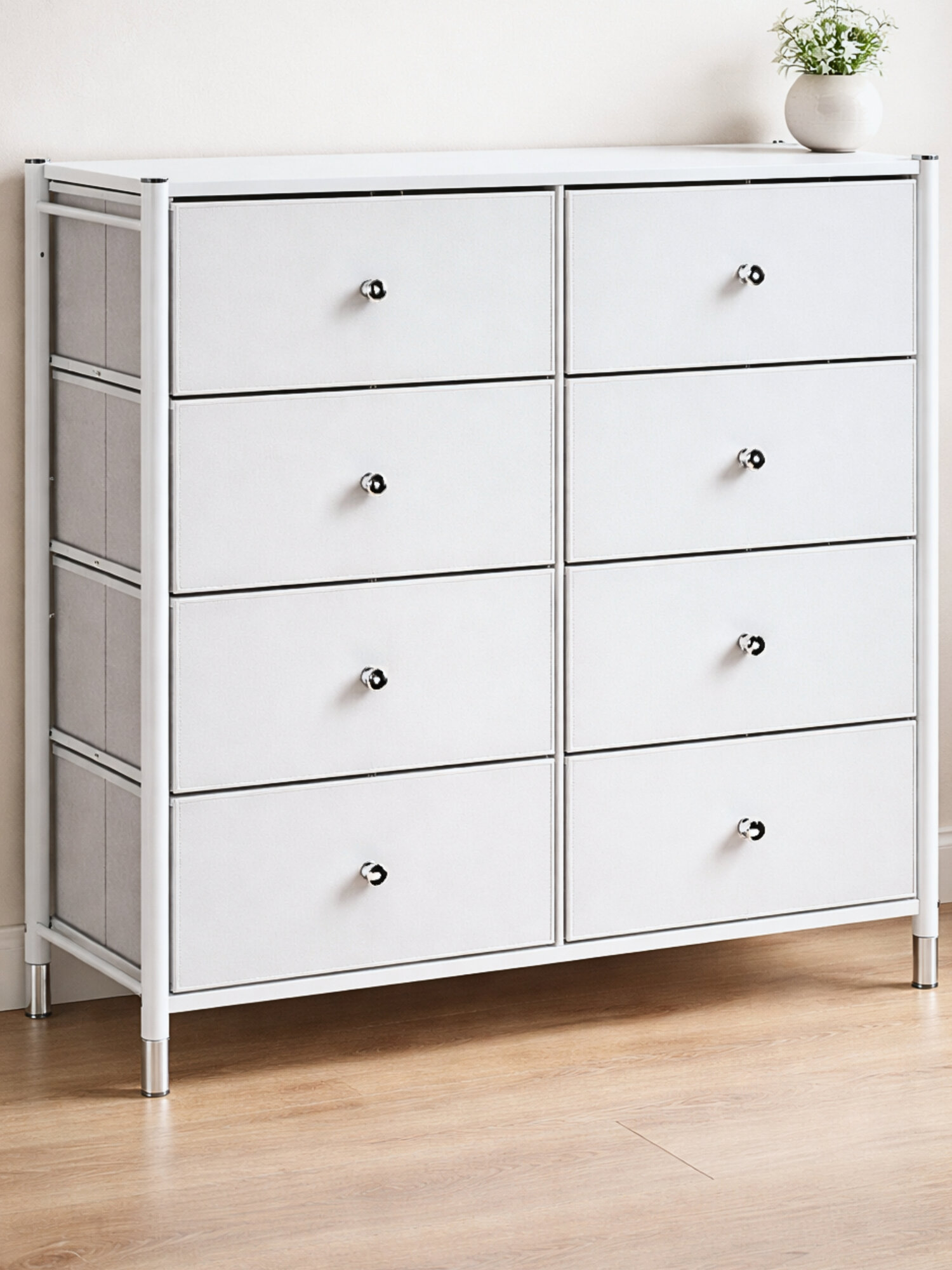 Комод белый высокий MOKKA с 8 ящиками для одежды, узкий 30 см, 99*88,5*30, экокожа, металлический каркас