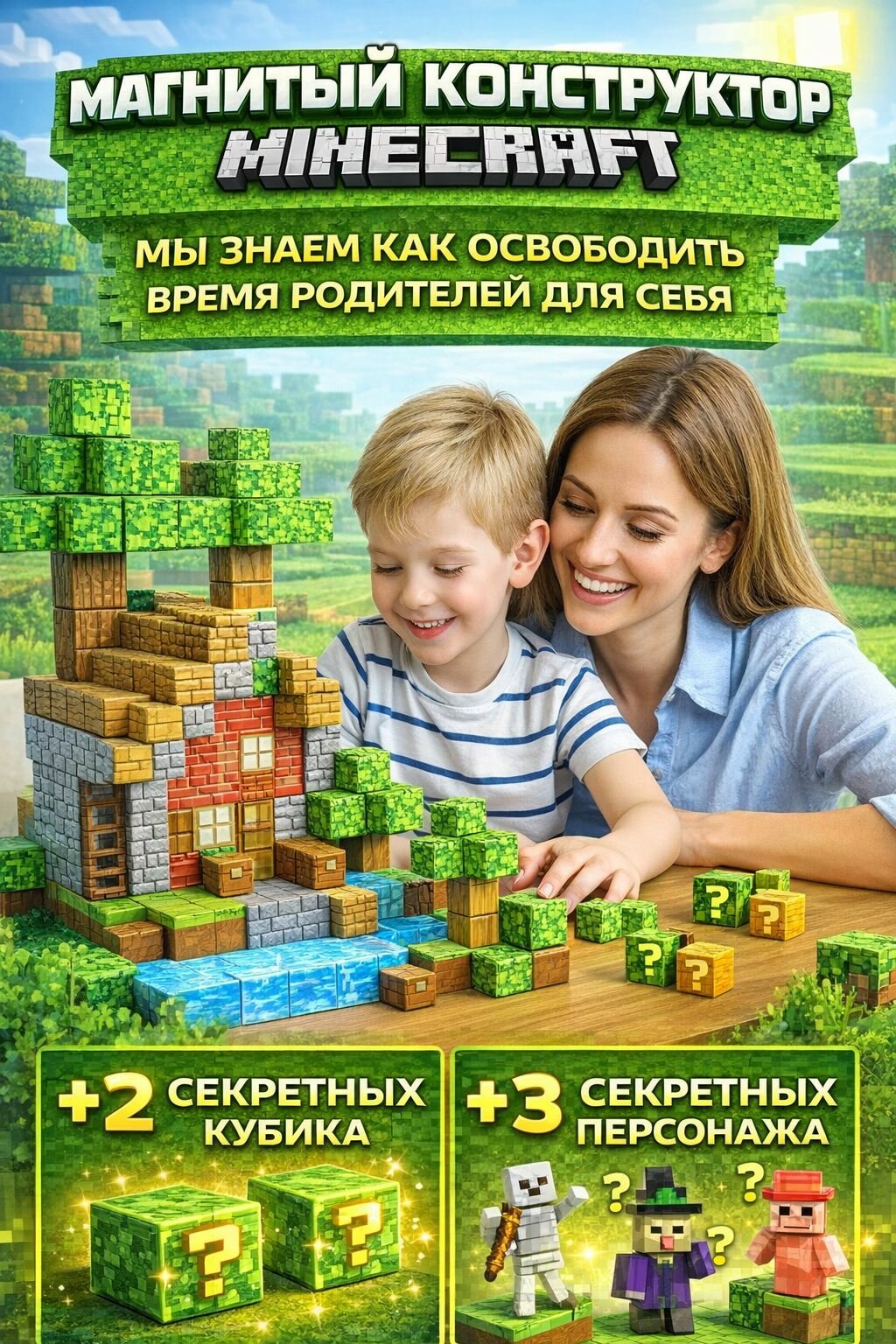 Магнитный конструктор майнкрафт, 50 шт./ Майнкрафт магнитный конструктор