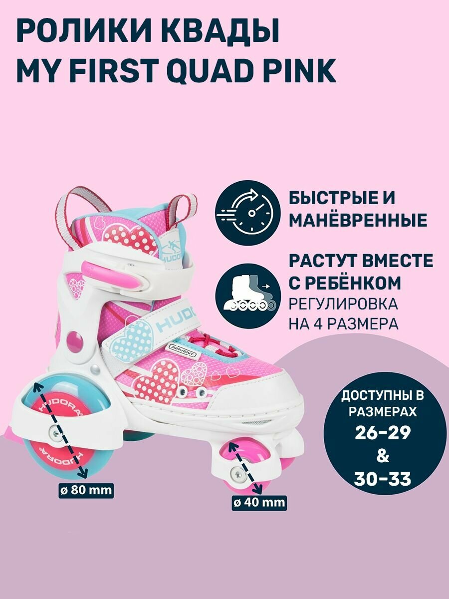 Ролики для девочки квады раздвижные, 30-33 размер